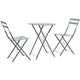 3-tlg. Gartenmöbel Set Bistro-Set - Esstisch mit 2 Stühlen Stahl Grau BV697838 Bonnevie