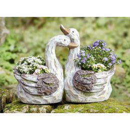 Dekoleidenschaft - Pflanzer Gänsepaar in Holz Optik mit 2 Blumentöpfen, Pflanzkübel, Übertopf, Gartendeko für Draußen