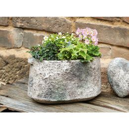 Dekoleidenschaft - Pflanzer Stone aus Steingut in Stein Optik, Pflanztopf, Blumenkübel, Gartendeko für Draußen, Pflanzgefäß, Blumentopf