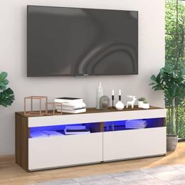 Bonnevie - 2er Set TV-Lowboard TV-Schränke - Fernsehschränke mit LED-Leuchten Braun Eiche 60x35x40 cm BV510184