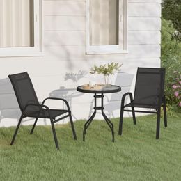 3-tlg. Gartenmöbel Set Bistro-Set - Esstisch mit 2 Stühlen Schwarz BV995967 Bonnevie