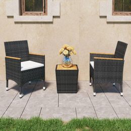 3-tlg. Gartenmöbel Set Bistro-Set - Esstisch mit 2 Stühlen Poly Rattan und Akazienholz Schwarz BV287213 Bonnevie