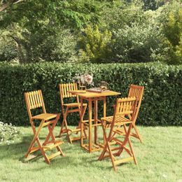 5-tlg. Gartenbar-Set Bartisch Set Gartenmöbel - Bistrotisch mit 4 Stühlen Massivholz Akazie BV651432 - BonneVie