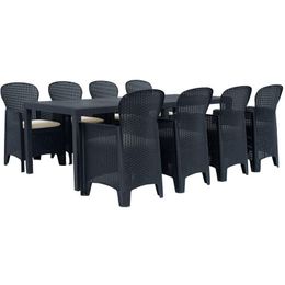 9-tlg. Garten-Essgruppe Gartenmöbel Set - Esstisch mit 8 Stühlen Kunststoff Anthrazit Rattan-Optik BV925272 - BonneVie