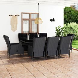 9-tlg. Garten-Essgruppe Gartenmöbel Set - Esstisch mit 8 Stühlen mit Auflagen Poly Rattan Dunkelgrau BV936442 Bonnevie