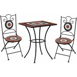 Bonnevie - 3-tlg. Gartenmöbel Set Bistro-Set - Esstisch mit 2 Stühlen Mosaik Keramik Terrakotta und Weiß BV214612