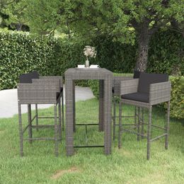5-tlg. Gartenbar-Set Bartisch Set Gartenmöbel - Bistrotisch mit 4 Stühlen mit Kissen Poly Rattan Grau BV205497 Bonnevie