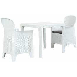 3-tlg. Gartenmöbel Set Bistro-Set - Esstisch mit 2 Stühlen Kunststoff Weiß Rattan-Optik BV675107 Bonnevie