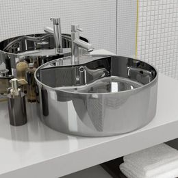 Waschbecken Aufsatzwaschbecken - Waschtisch mit Überlauf 46,5 x 15,5 cm Keramik Silbern BV656083 Bonnevie