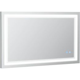 kleankin Badezimmerspiegel mit LED-Beleuchtung, Memoryfunktion, Berührungsschalter, Spritzwassergeschützt, Silber - Silber