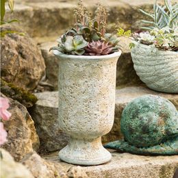 Dekoleidenschaft - Pflanzer Pokal aus Terracotta, 3fach glasiert, ausgefallenes Pflanzgefäß, Blumentopf, Pflanzkübel, Gartendeko für Draußen