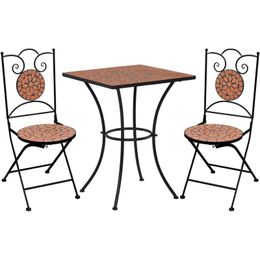 Bonnevie - 3-tlg. Gartenmöbel Set Bistro-Set - Esstisch mit 2 Stühlen Mosaik Keramik Terrakotta BV213534