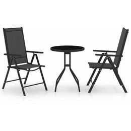 3-tlg. Gartenmöbel Set Bistro-Set - Esstisch mit 2 Stühlen Aluminium und Textilene Schwarz BV452782 Bonnevie