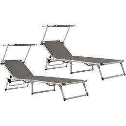 Bonnevie - 2er Set Sonnenliegen Klappbare Gartenliegen - Liegestühle mit Dach 2 Stk. Aluminium Textilene Grau BV548302