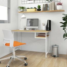 Schreibtisch Computertisch - Bürotisch Weiß und Eiche Hell 105x55x72 cm mdf und Metall BV204753 Bonnevie