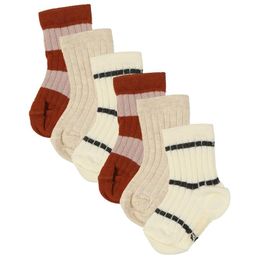 Ewers - Socken RIPPE & RINGEL 6er-Pack in beige/rot, Gr.27-30