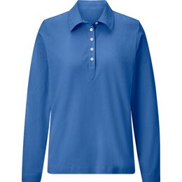 CR&Eacute;ATION L Damen Langarm-Poloshirt in reiner Baumwoll-Qualit&auml;t blau Gr&ouml;&szlig;e 46