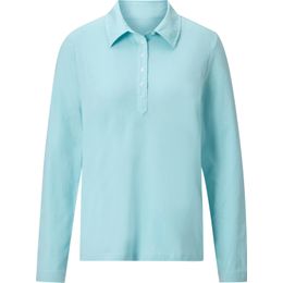 CR&Eacute;ATION L Damen Langarm-Poloshirt in reiner Baumwoll-Qualit&auml;t t&uuml;rkis Gr&ouml;&szlig;e 38