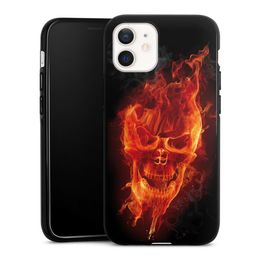 DeinDesign iPhone 12 Handy Silikon H&uuml;lle Case schwarz Handyh&uuml;lle Fire Skull Totenkopf
