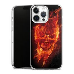 DeinDesign iPhone 14 Pro Max Handy Silikon H&uuml;lle Case transparent Handyh&uuml;lle Totenkopf Skull Fire Silikon Case
