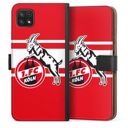 DeinDesign Galaxy A22 5G Handy Klapph&uuml;lle Handyh&uuml;lle aus Kunst Leder schwarz Flip Case Official Licensed Product 1. Fc K&ouml;ln Coat Of Arms Sideflip mit langer 