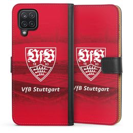 DeinDesign Galaxy A12 Handy Klapph&uuml;lle Handyh&uuml;lle aus Kunst Leder schwarz Flip Case Stadium Vfb Stuttgart Official Licensed Product Sideflip mit langer Lasche