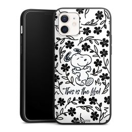 DeinDesign iPhone 12 Handy Premium Silikon H&uuml;lle Handyh&uuml;lle schwarz Case Peanuts Flowers Snoopy Silikon Premium Case