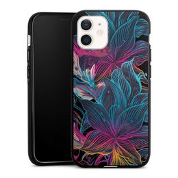 DeinDesign iPhone 12 Handy Silikon H&uuml;lle Case schwarz Handyh&uuml;lle Colourful Flowers Neon