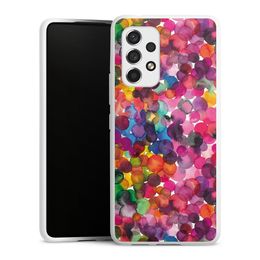 DeinDesign Galaxy A53 5G Handy Silikon H&uuml;lle Case wei&szlig; Handyh&uuml;lle Water Colour Colourful Points Silikon Case