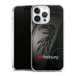 DeinDesign iPhone 14 Pro Max Handy Silikon H&uuml;lle Case transparent Handyh&uuml;lle Official Licensed Product Sc Freiburg Metallic Look Silikon Case