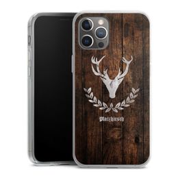 DeinDesign iPhone 12 Pro Max Handy Silikon H&uuml;lle Case transparent Handyh&uuml;lle Wooden Look Deer Wood Silikon Case
