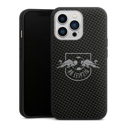 DeinDesign iPhone 13 Pro Handy Premium Silikon H&uuml;lle Handyh&uuml;lle schwarz Case Rb Leipzig Carbon Metallic Look Silikon Premium Case