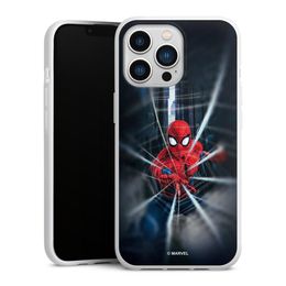 DeinDesign iPhone 13 Pro Handy Silikon H&uuml;lle Case wei&szlig; Handyh&uuml;lle Kinofilm Marvel Spiderman Silikon Case