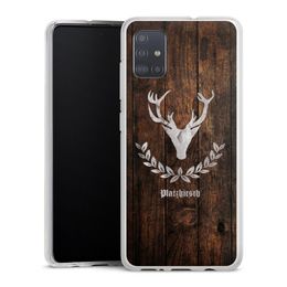 DeinDesign Galaxy A51 Handy Silikon H&uuml;lle Case transparent Handyh&uuml;lle Wooden Look Deer Wood Silikon Case