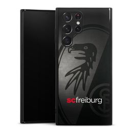 DeinDesign Galaxy S22 Ultra Handy Silikon H&uuml;lle Case schwarz Handyh&uuml;lle Official Licensed Product Sc Freiburg Metallic Look