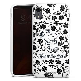 DeinDesign iPhone Xr Handy Silikon H&uuml;lle Case wei&szlig; Handyh&uuml;lle Peanuts Flowers Snoopy Silikon Case