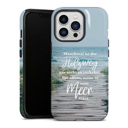 DeinDesign iPhone 13 Pro Handy Panzer Handyh&uuml;lle robuste Outdoor H&uuml;lle Schutzh&uuml;lle gl&auml;nzend Spruch Beach Statement Tough Case