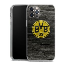 DeinDesign iPhone 12 Pro Max Handy Silikon H&uuml;lle Case transparent Handyh&uuml;lle Wooden Look Bvb Borussia Dortmund Silikon Case
