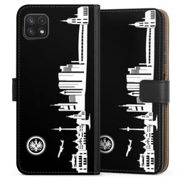 DeinDesign Galaxy A22 5G Handy Klapph&uuml;lle Handyh&uuml;lle aus Kunst Leder schwarz Flip Case Eintracht Frankfurt Skyline Sge Sideflip mit langer Lasche