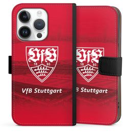 DeinDesign iPhone 14 Pro Handy Klapph&uuml;lle Handyh&uuml;lle aus Kunst Leder schwarz Flip Case Stadium Official Licensed Product Vfb Stuttgart Sideflip mit langer Lasche