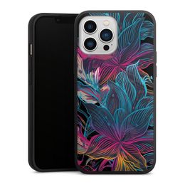 DeinDesign iPhone 13 Pro Max Handy Premium Silikon H&uuml;lle Handyh&uuml;lle schwarz Case Colourful Flowers Neon Silikon Premium Case