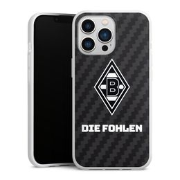 DeinDesign iPhone 13 Pro Handy Silikon H&uuml;lle Case wei&szlig; Handyh&uuml;lle Borussia M&ouml;nchengladbach Carbon Gladbach Silikon Case