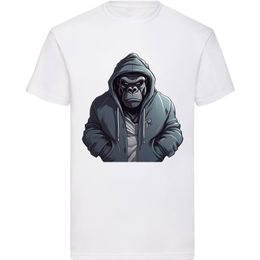 Banco T-Shirt Gangster Affe DTF Druck aus 100% Baumwolle Rundhalsauschnitt mit besonderem DTF Druck, weiß, 3XL, Weiß