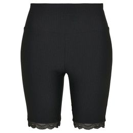 Urban Classics Stoffhose Damen Ladies High Waist Rib Lace Hem Cycle Shorts (1-tlg), schwarz