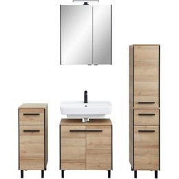 Saphir Badmöbel-Set Quickset 395 4-teilig, Waschbeckenunterschrank mit LED-Spiegelschrank, (5-St), Unterschrank, Midischrank, inkl. Türdämpfer, 7 Türen, 2 Schubladen, beige|braun