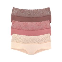 Vivance Panty (Packung, 3-St) aus elastischer Baumwolle mit floraler Spitze, rot