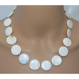 traumschmuck Kette ohne Anhänger 405nn Halskette Collier Muschel Perlmutt Scheibe weiss creme (Geschenk