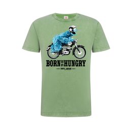 logoshirt T-Shirt 'Sesamstrasse - Kr&uuml;melmonster Motorrad' Herren Gr&ouml;&szlig;e XS hellgr&uuml;n