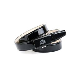 Anthoni Crown Ledergürtel mit silberfarbener Glas-Schließe, schwarz