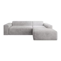 Juskys Sofa Vals Rechts mit PESO Stoff - Ecksofa Couch Wohnzimmer modern Sitzfläche - Hellgrau